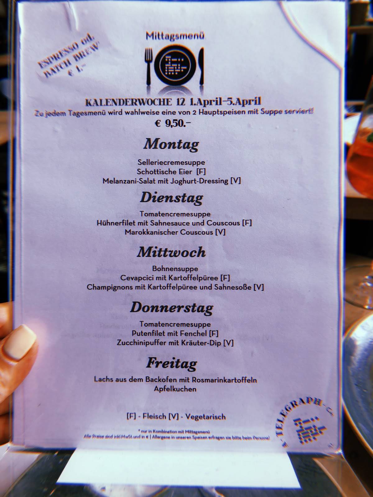 Carta de Café Telegraph, Viena