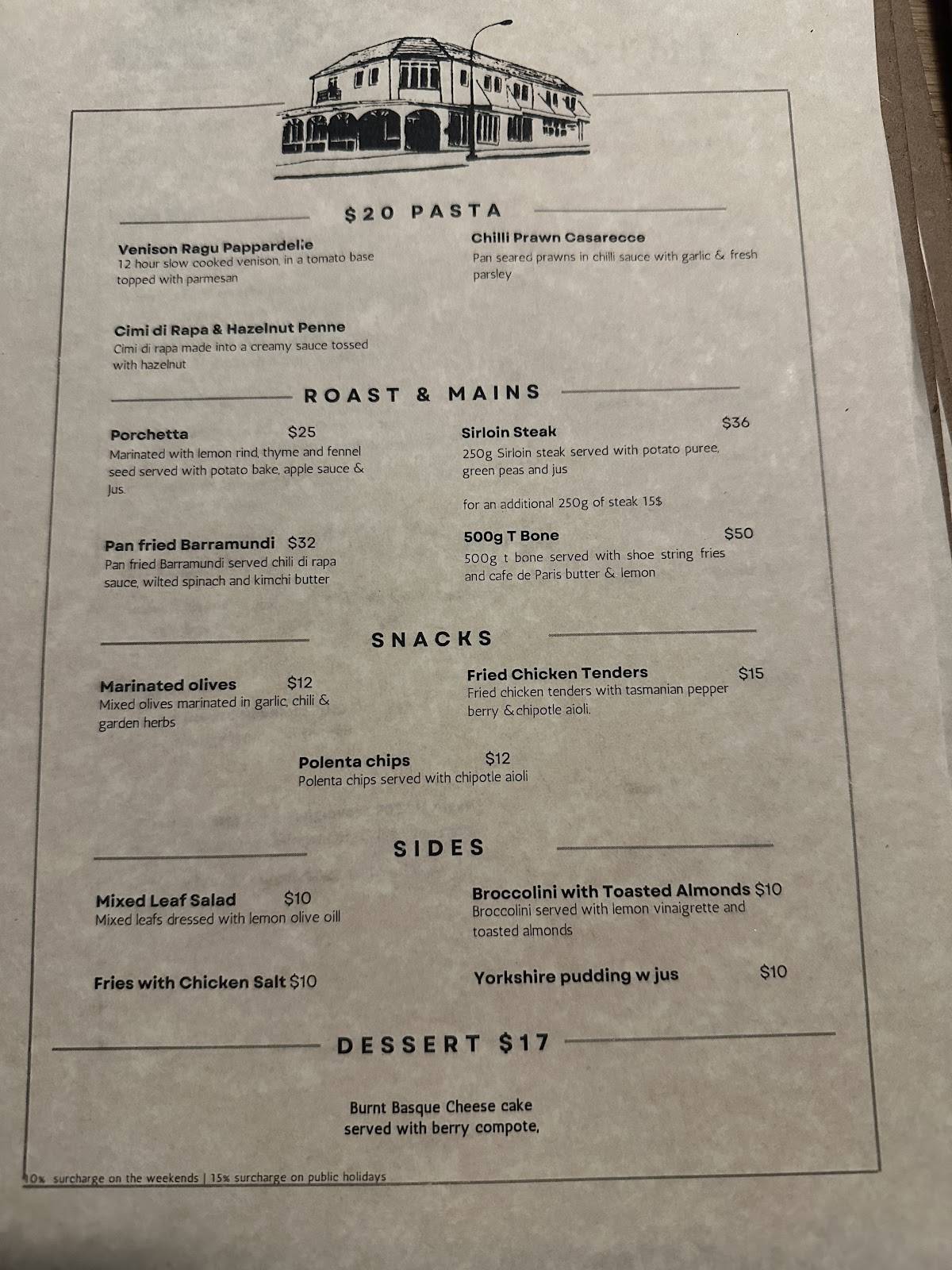 Menu at The Depot cafe, Bondi Beach
