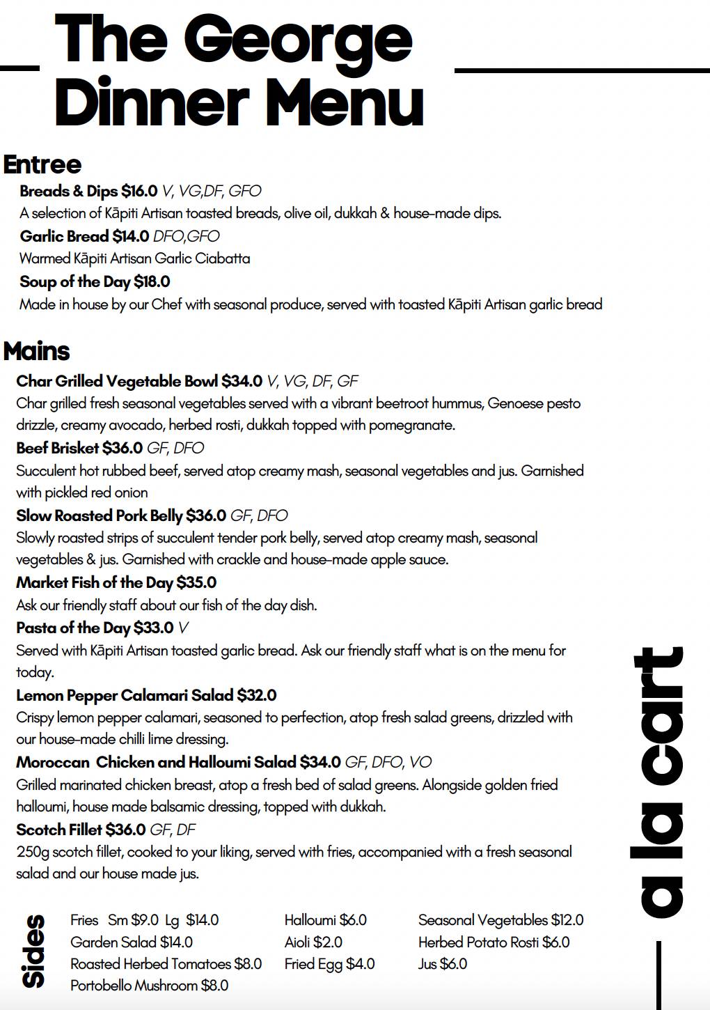 Menu at The George Cafe, Levin, Speldhurst Country Estate 100 ...