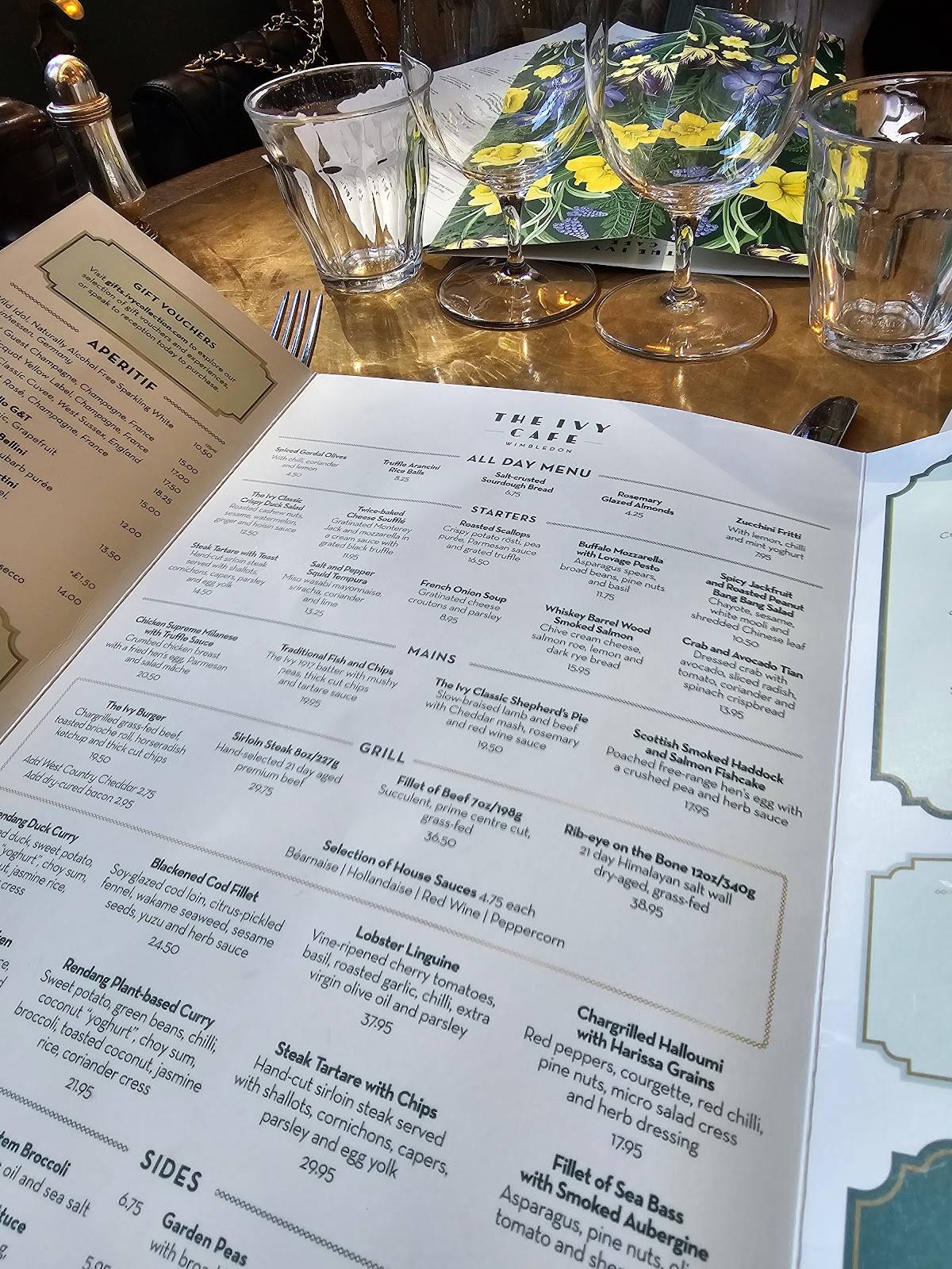 Menu at The Ivy Cafe, London