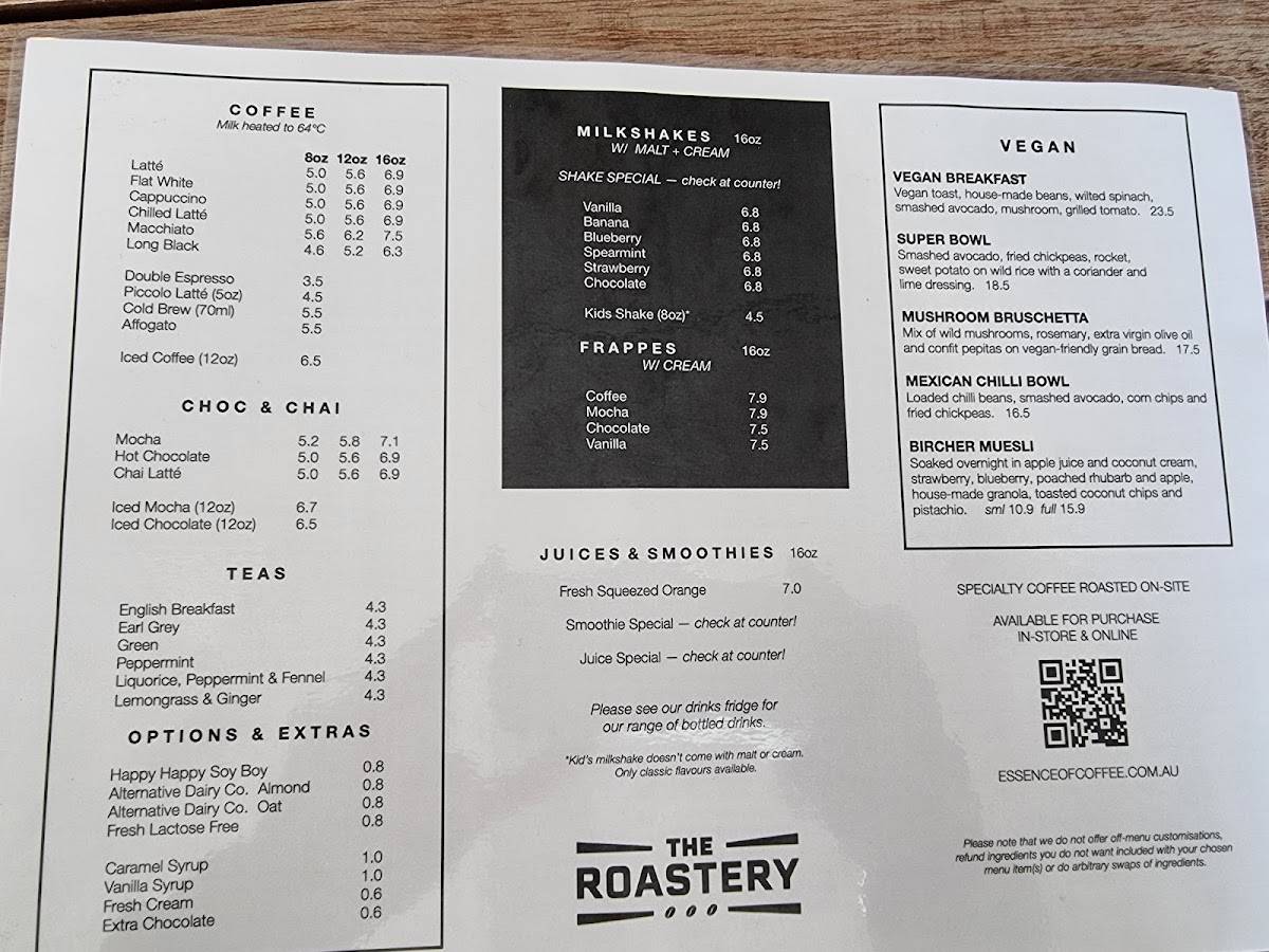Menu at The Roastery cafe, Canning Vale, 10/395 Warton Rd