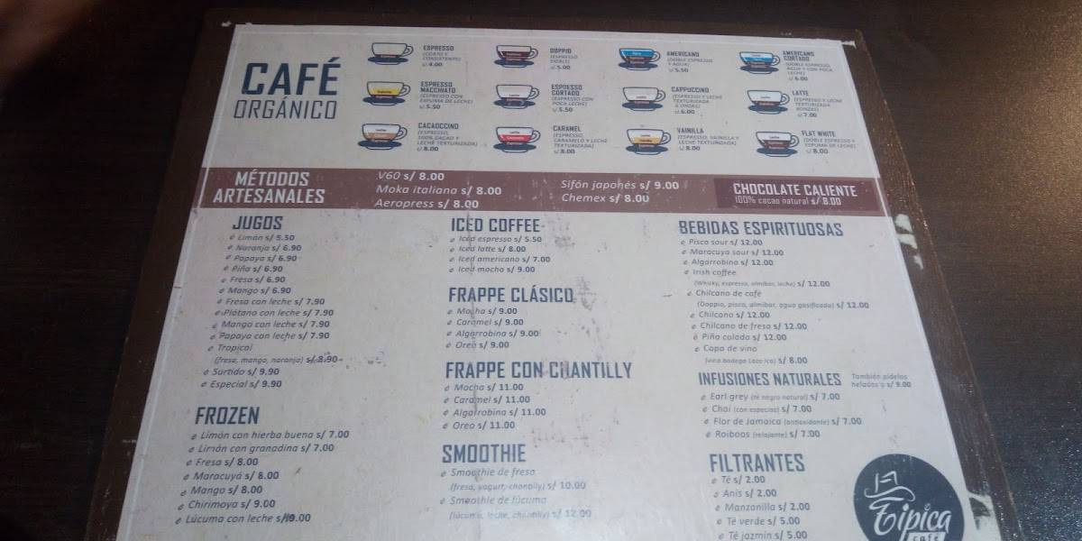 Carta de Típica Café, Ventanilla