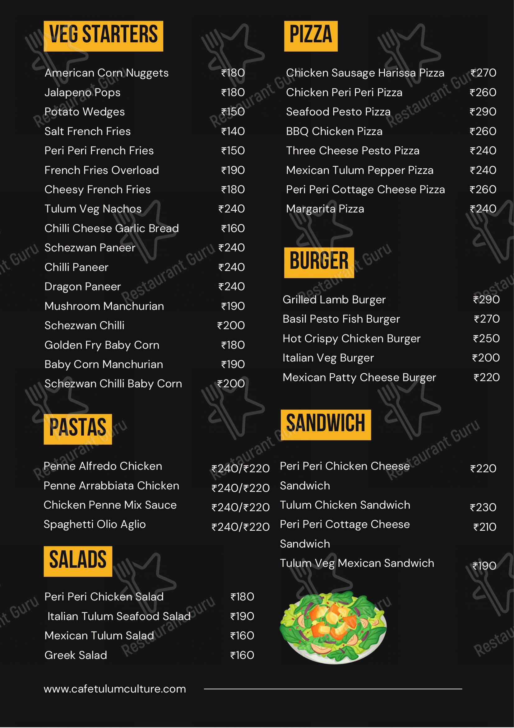 Menu at Cafe Tulum Culture, Bengaluru