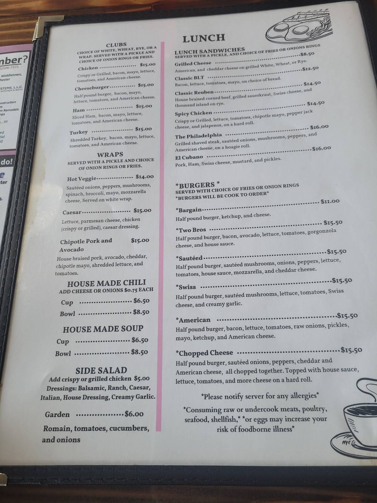 Menu at Two Brothers Cafe, East Hampton, 20 E High St