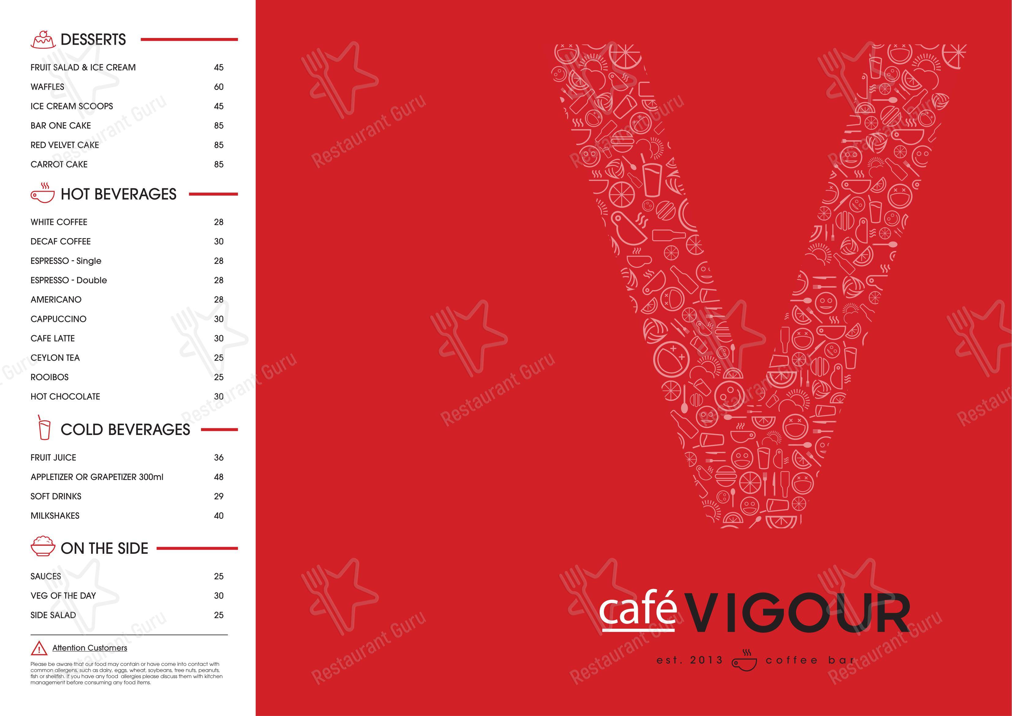 Menu at Café Vigour restaurant, Pietermaritzburg