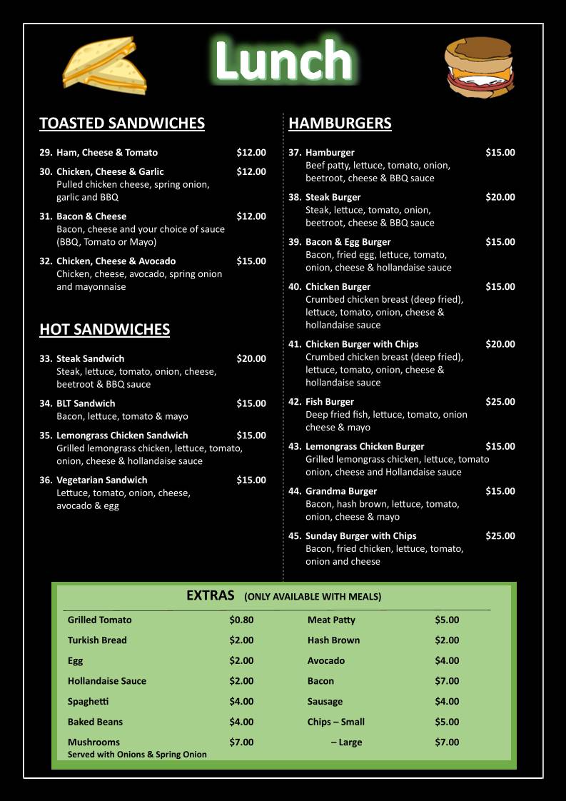 Menu at Cafe at Bayliss, Heritage Park