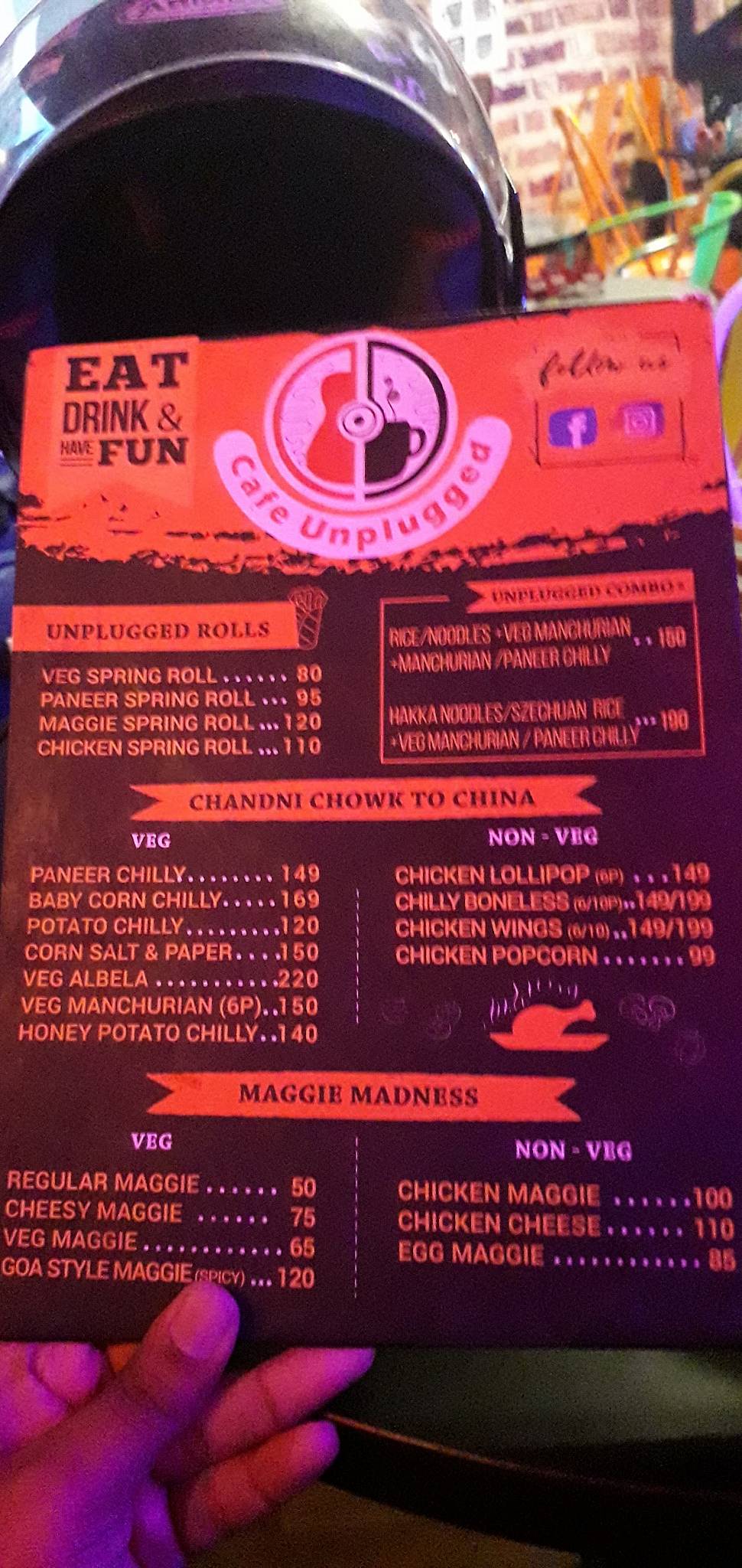 Menu at Cafe unplugged, Patna, AMS park