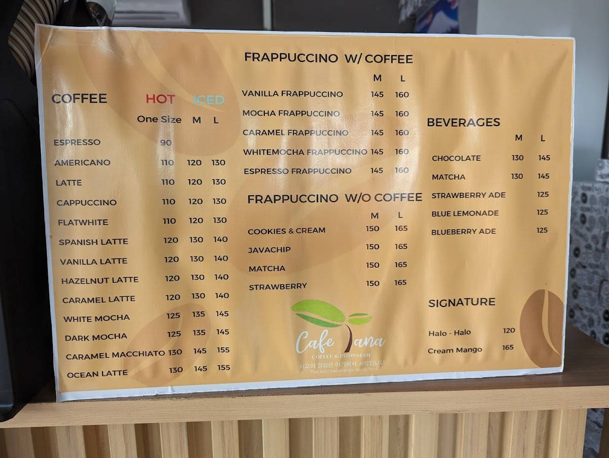 Menu at Cafetana, Bogo City