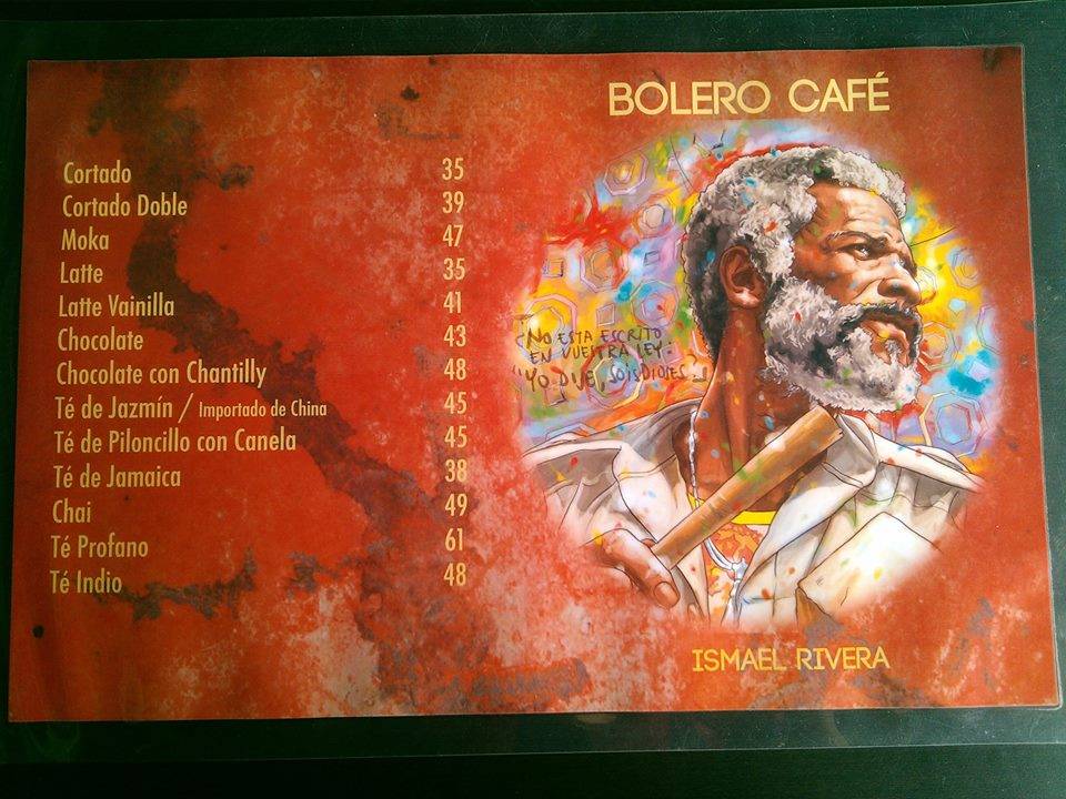 Menu at Bolero Café, Mexico City
