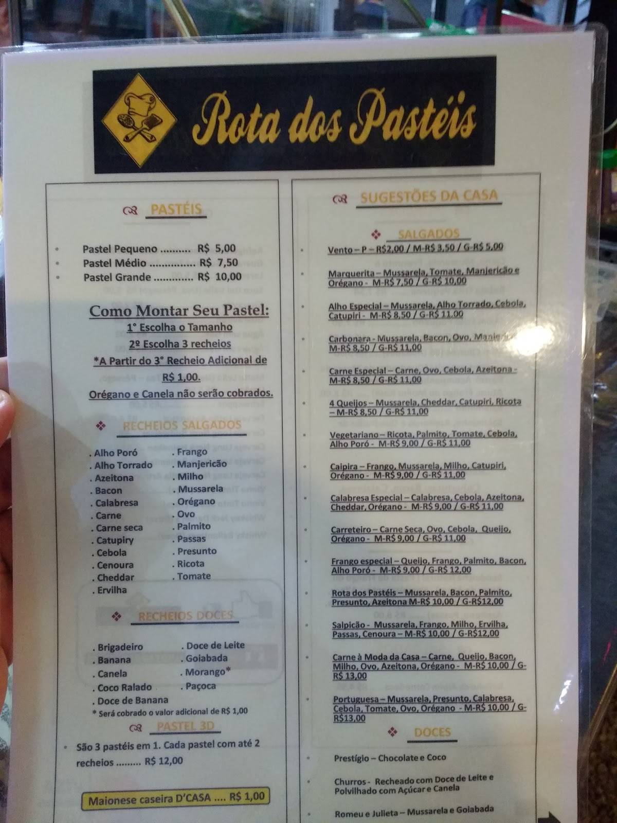 Menu em Rota dos Pastéis cafeteria, Macaé, Av. José Carlos Paes