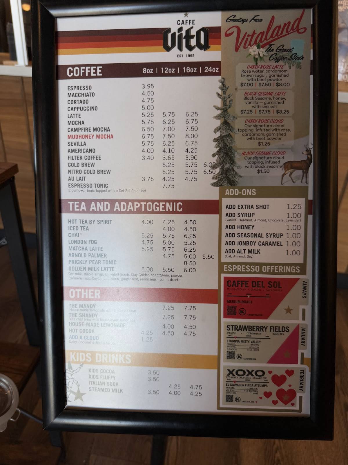 Menu at Caffe Vita Coffee Roasting cafe, Phoenix