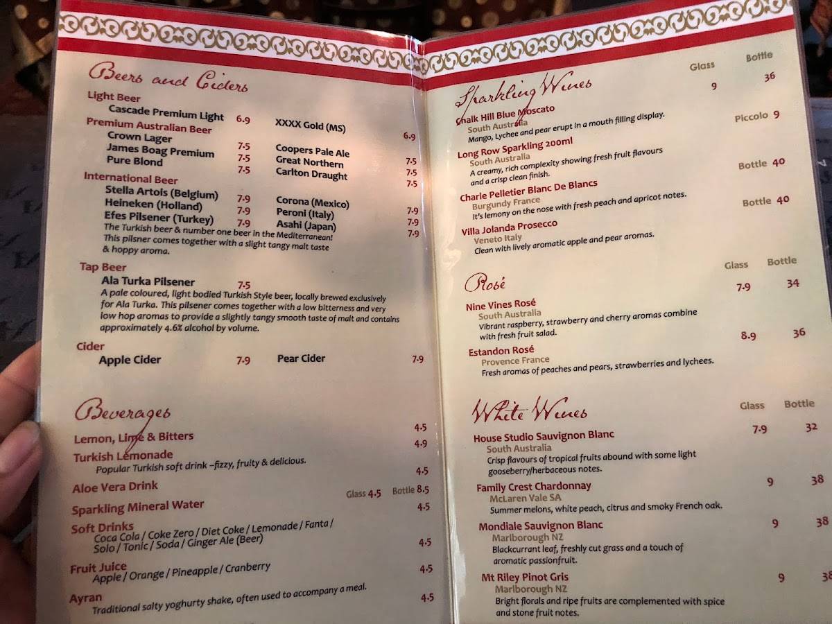 Menu at Ala Turka Turkish Restaurant, Cairns, 4/77-81 Esplanade