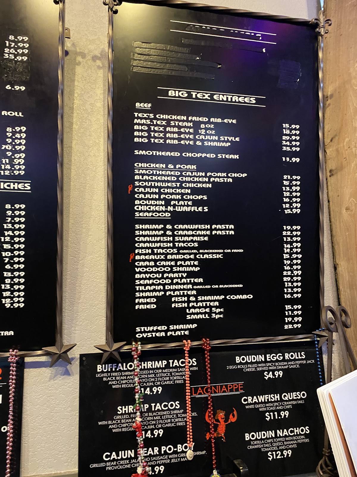 Menu at Cajun Tex Marshall restaurant, Marshall, 104 W Grand Ave
