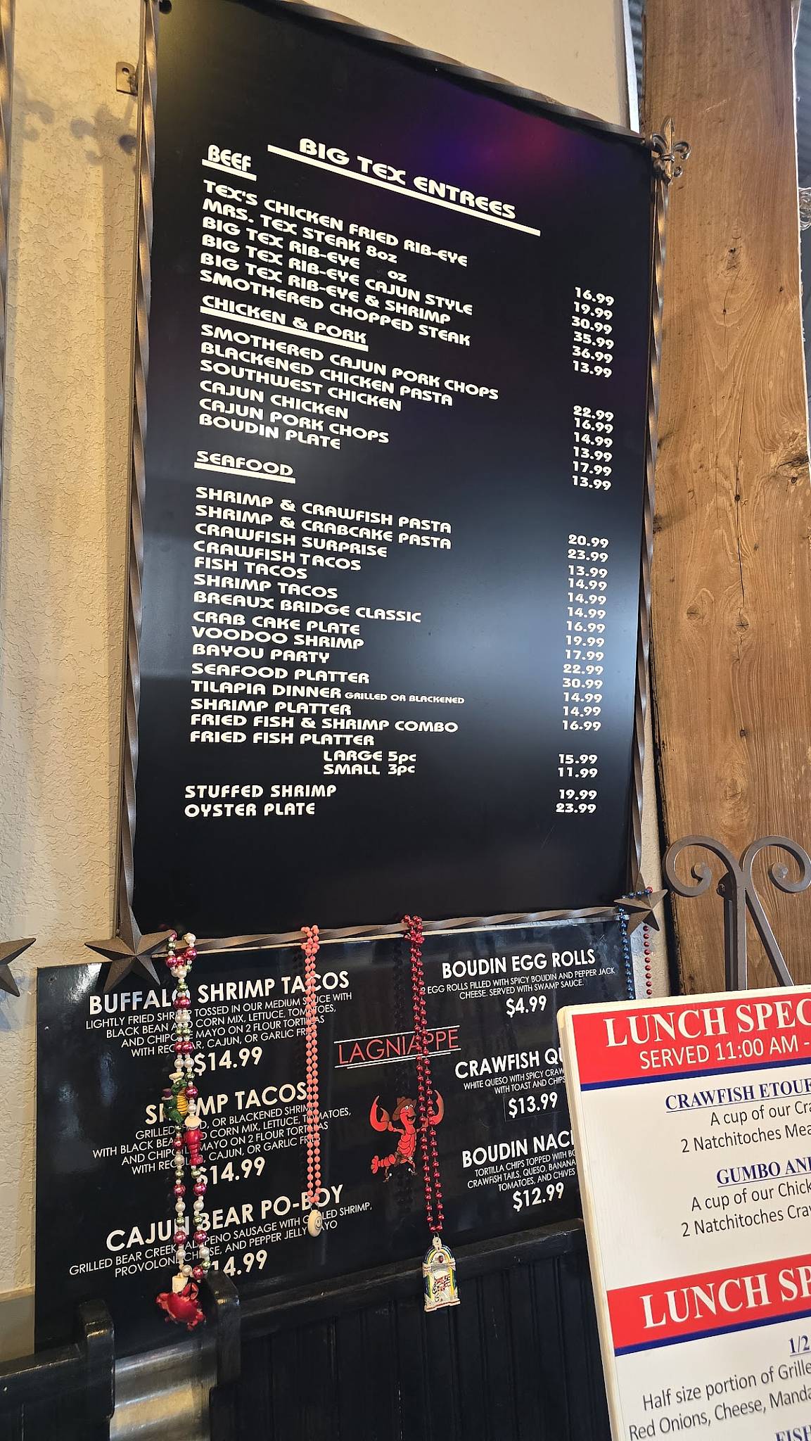 Menu at Cajun Tex Marshall restaurant, Marshall, 104 W Grand Ave