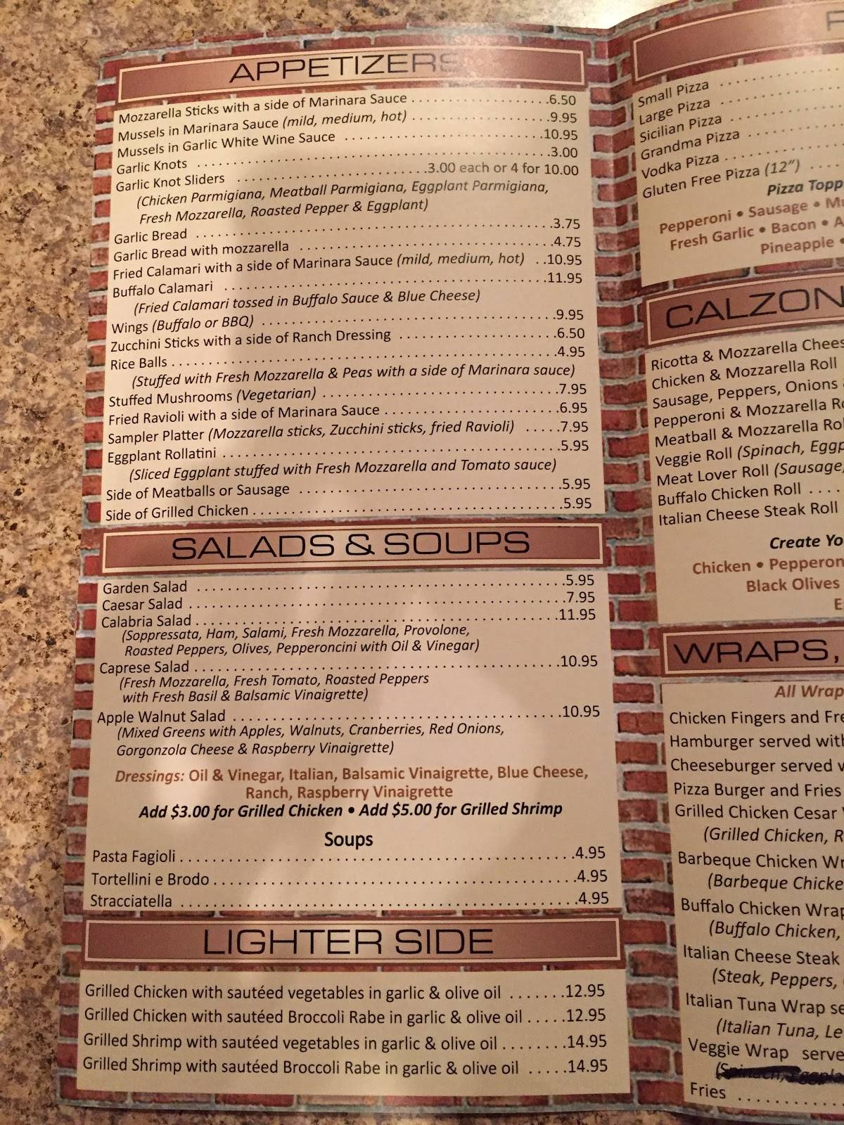 Menu at Calabria Pizza pizzeria, Oradell