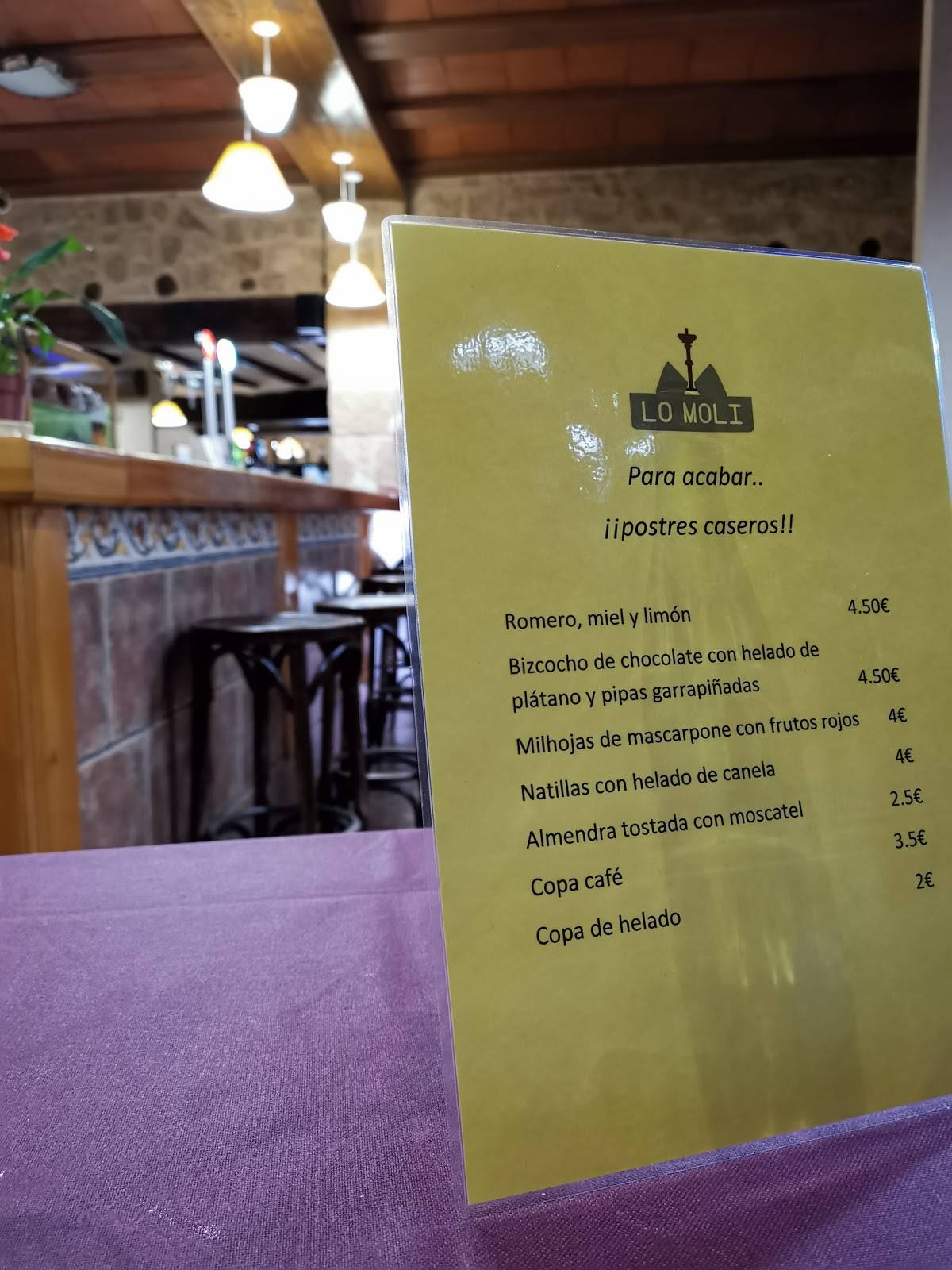 Carta de Restaurante Lo Molí, Calaceite