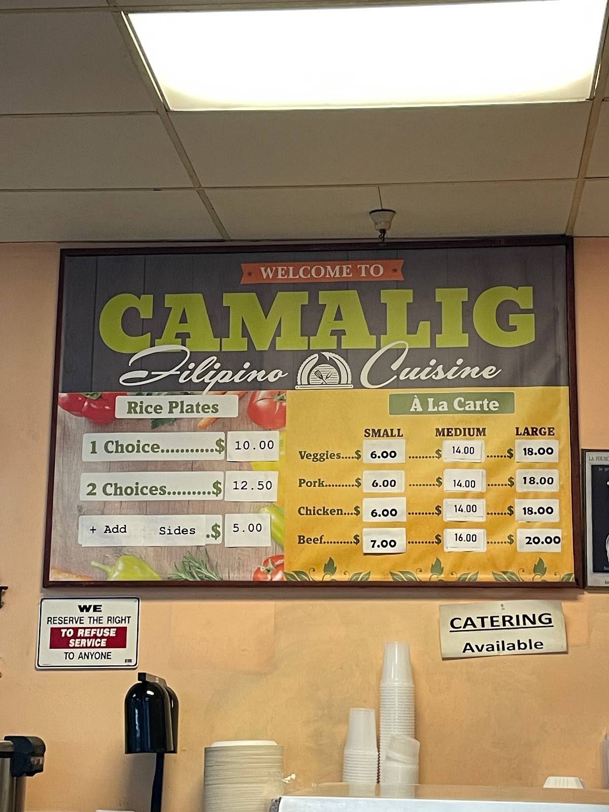 Menu at Camalig Filipino Cuisine restaurant, Salinas