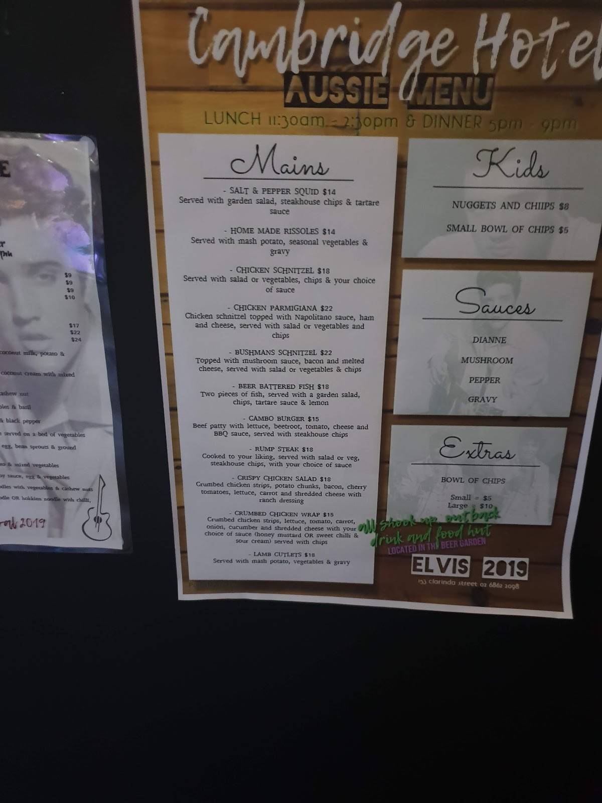 Menu at Cambridge Hotel pub & bar, Parkes