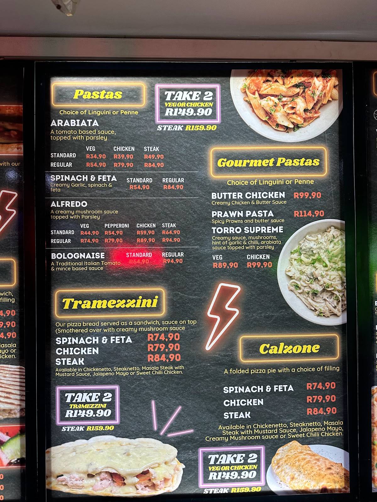 Menu at Caminettos restaurant, Durban, 201 Sparks Rd