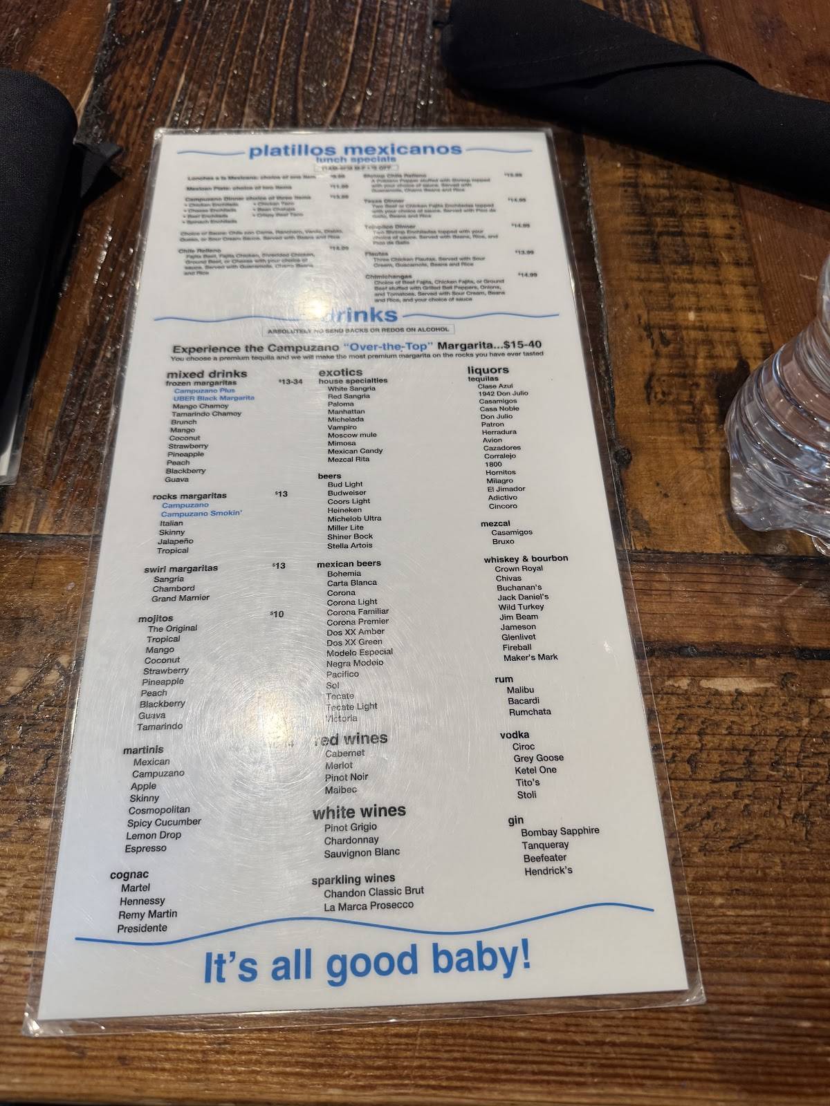 Menu at Campuzano Mexican Food restaurant, Cedar Hill, 213 W Belt Line Rd