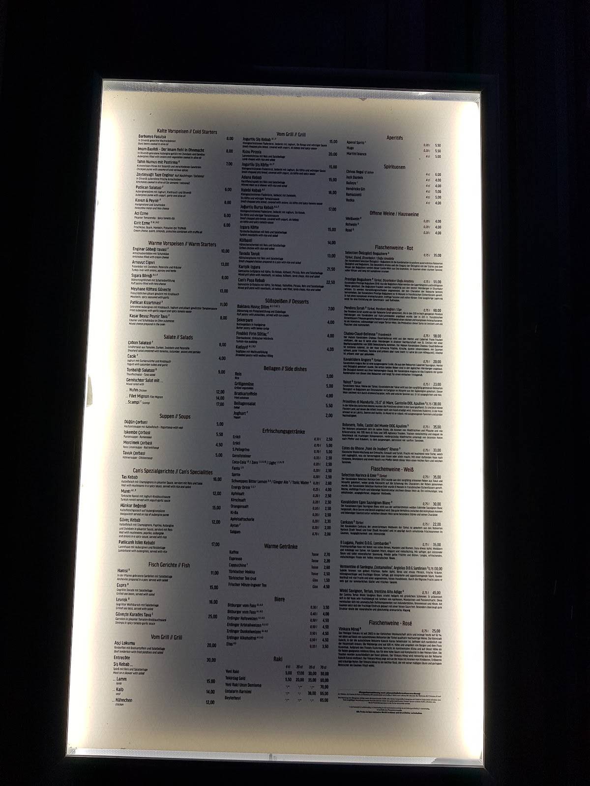 Speisekarte von Can Restaurant, Berlin