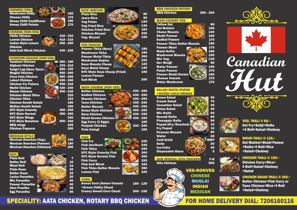 Menu at Canadian Hut, Sahibzada Ajit Singh Nagar