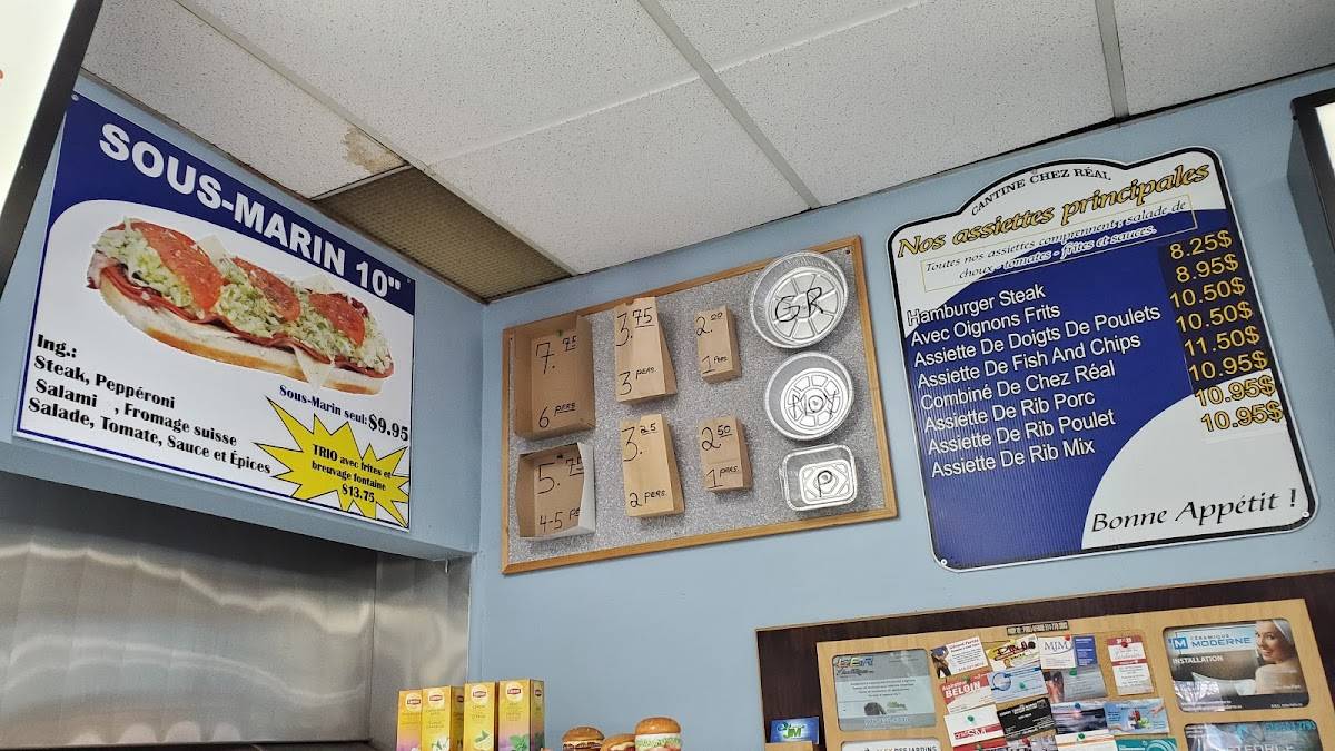 Menu au Cantine Chez Real restaurant, Saint-Jean-sur-Richelieu