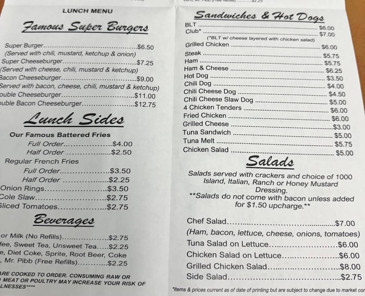 Carta del restaurante Basket Shack, Canton