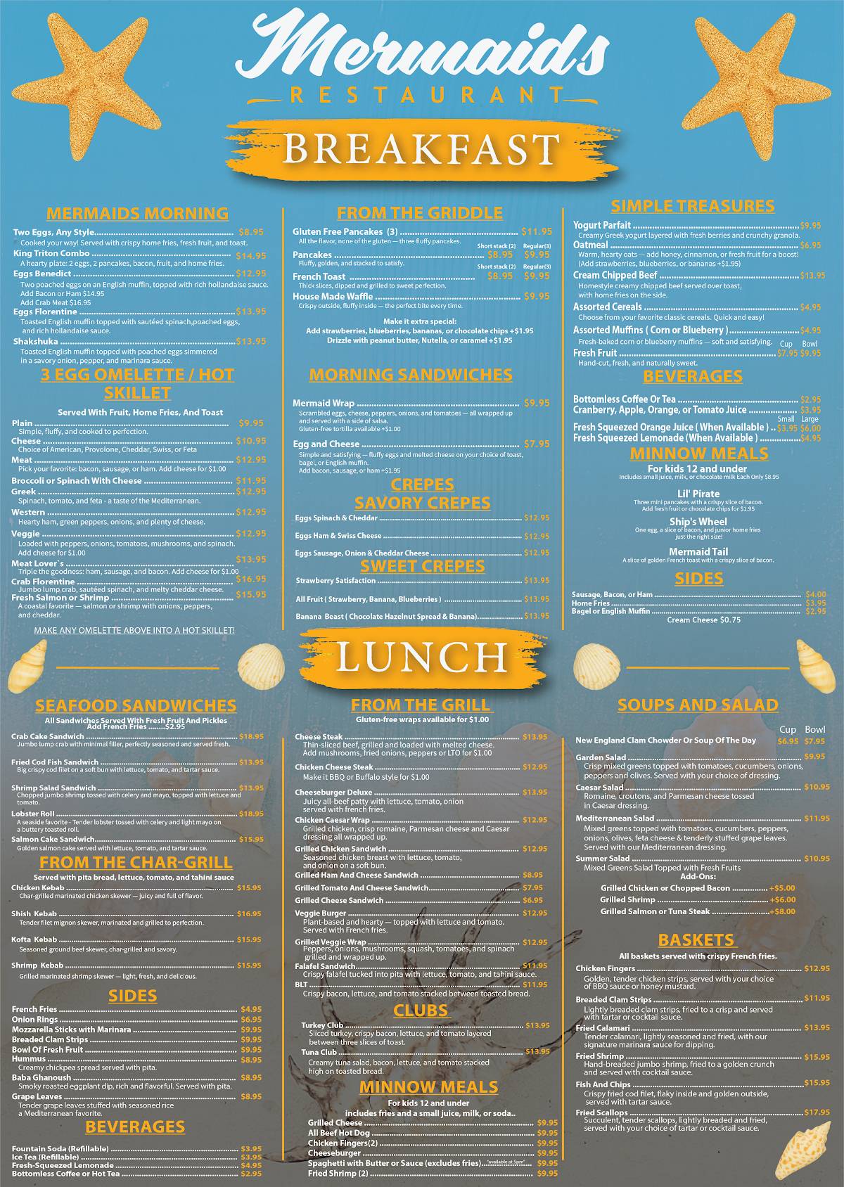 Menu at Mermaids Restaurant, Cape May, 702 Beach Ave