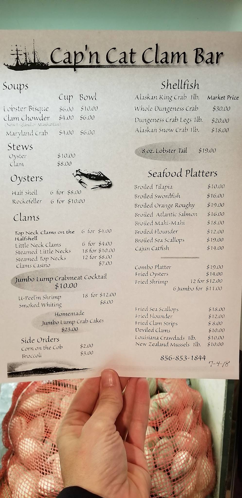 Menu at Cap'n Cats Clam Bar & Tavern, West Deptford