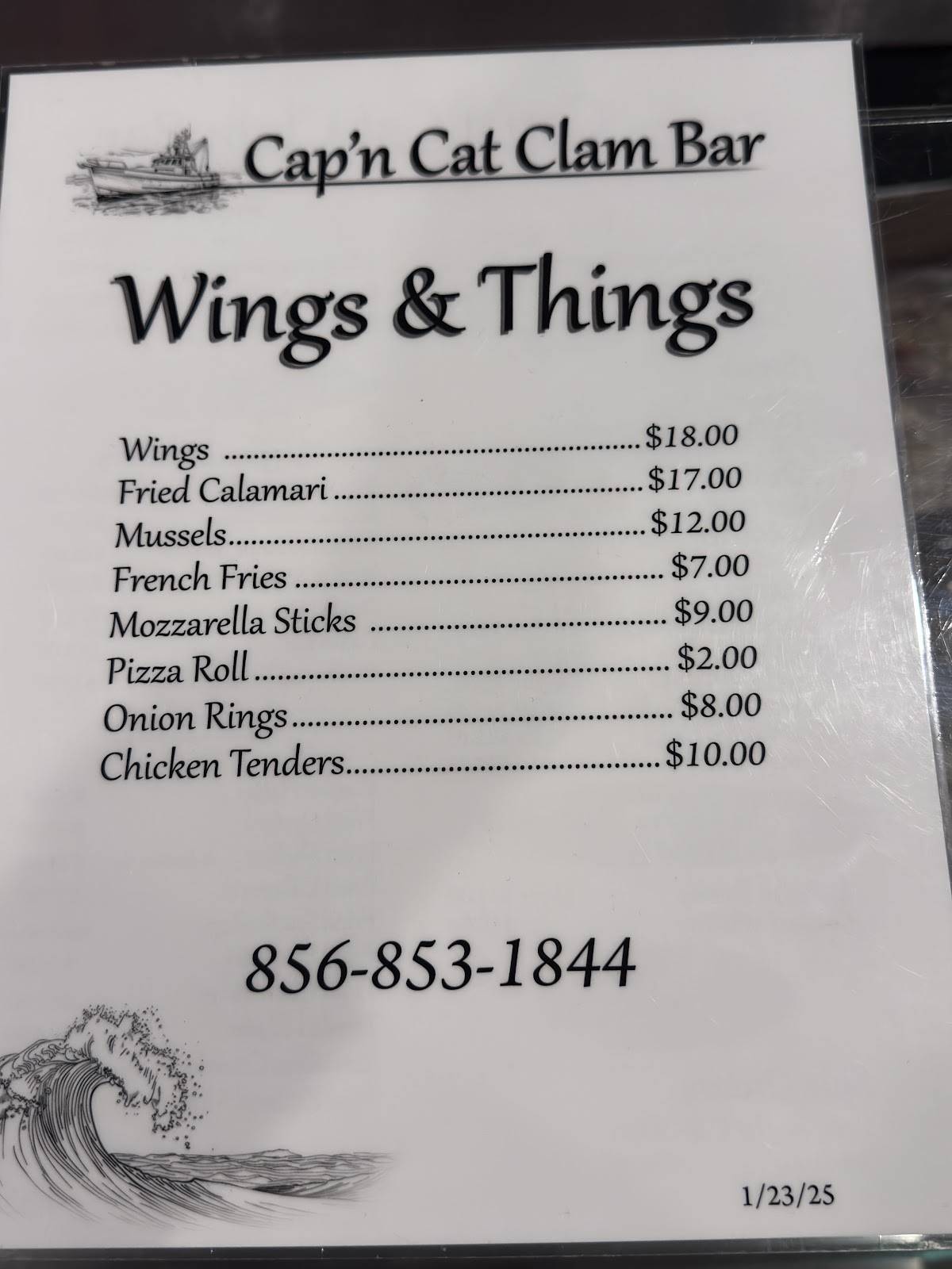 Menu at Cap'n Cats Clam Bar & Tavern, West Deptford