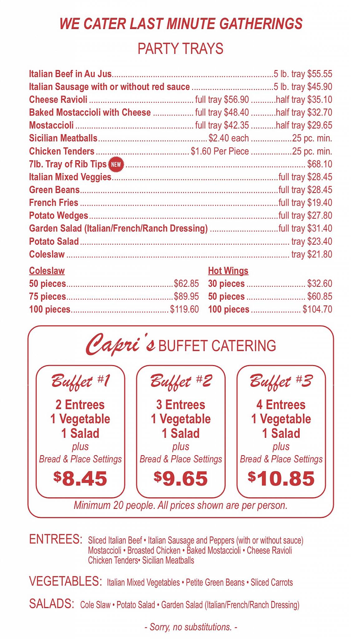 Menu at Capri's Pizza Of Whiting pizzeria, Whiting