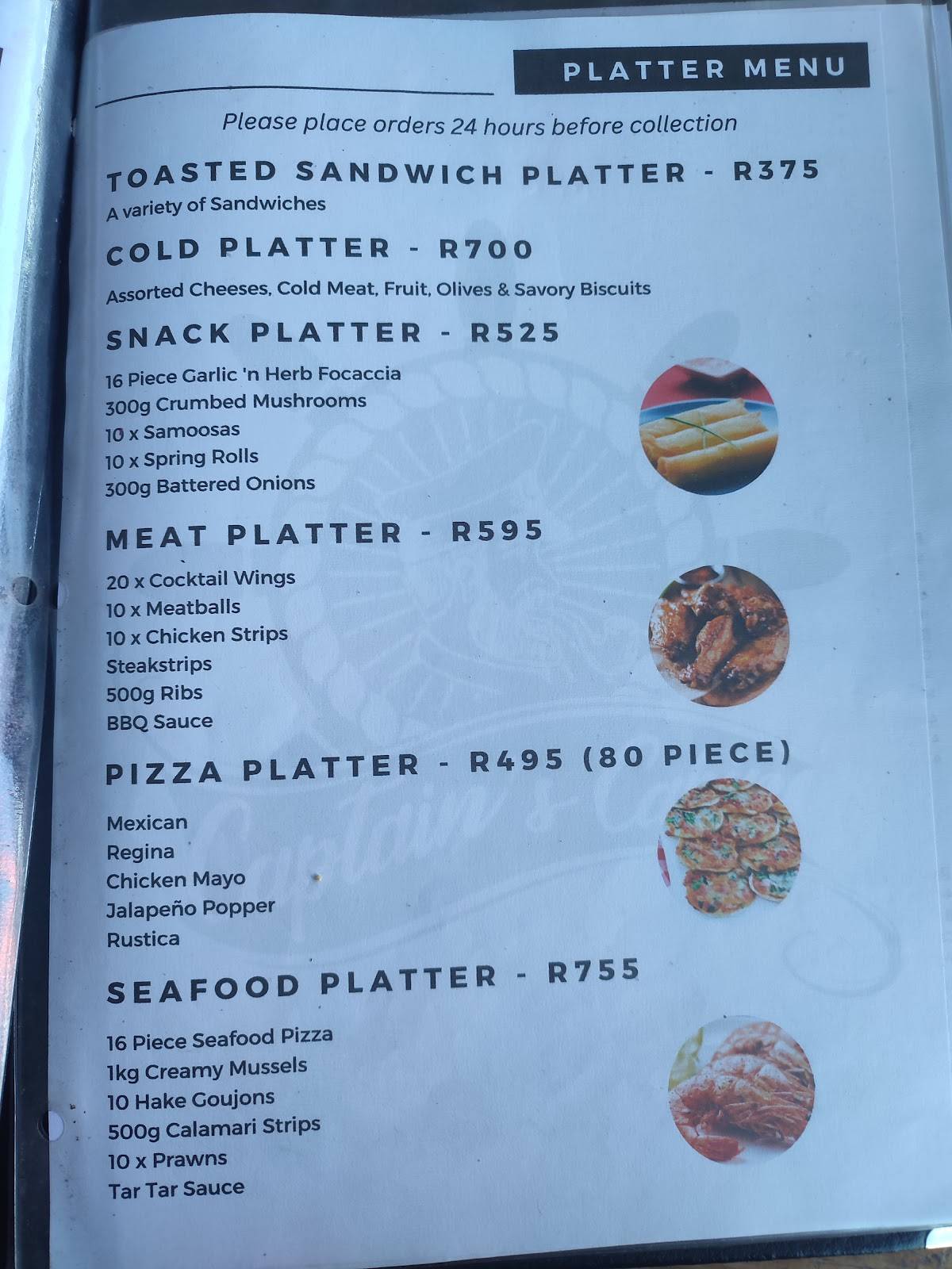 Menu at Captain's Cabin Restaurant & Pub, Saldanha
