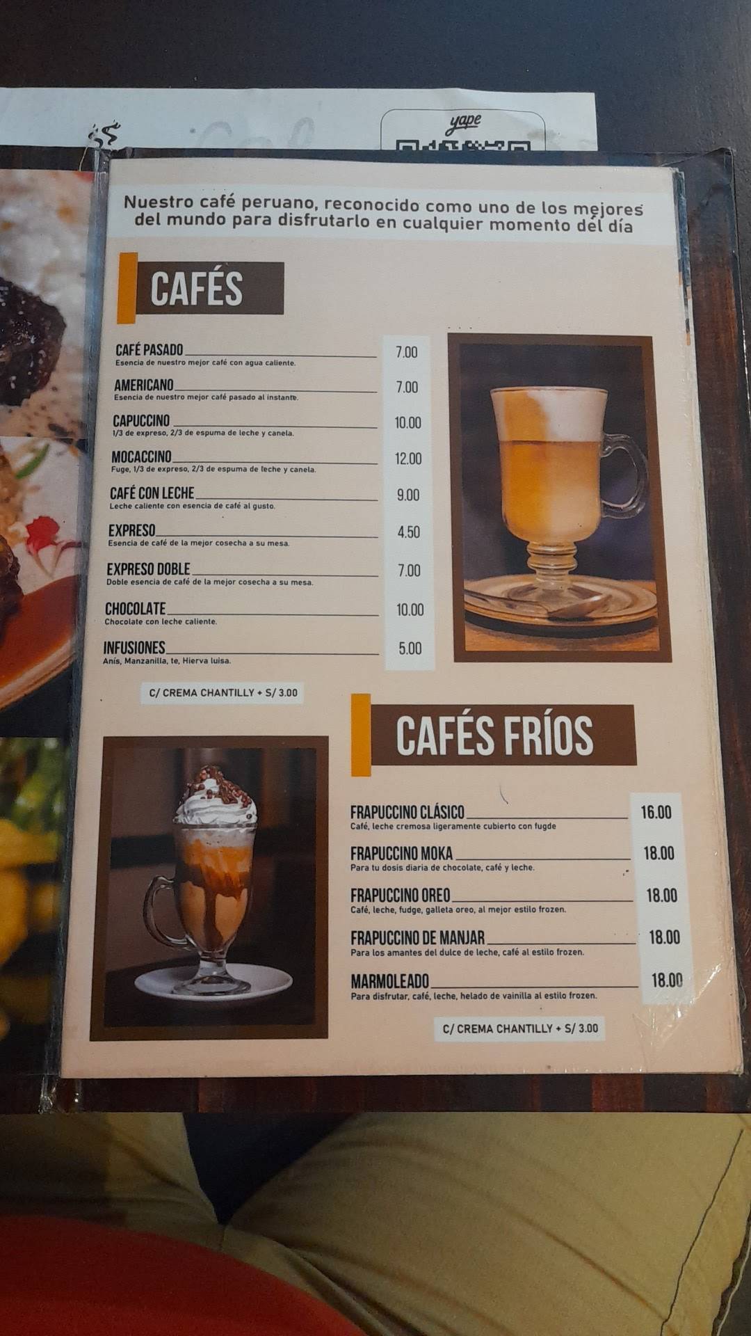 Carta de Capuccino, Cafe Restaurante, Chimbote, Manuel Villavicencio 418
