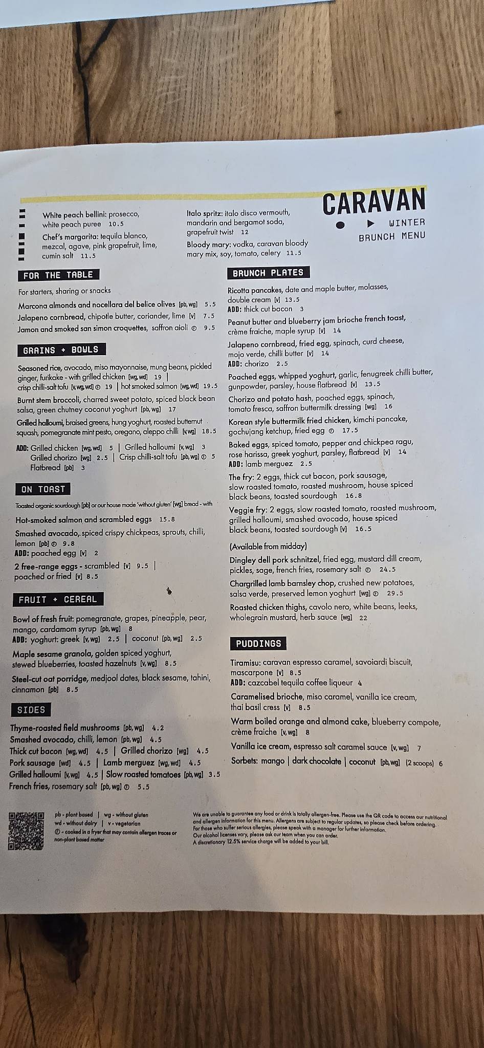 Menu at Caravan restaurant, London
