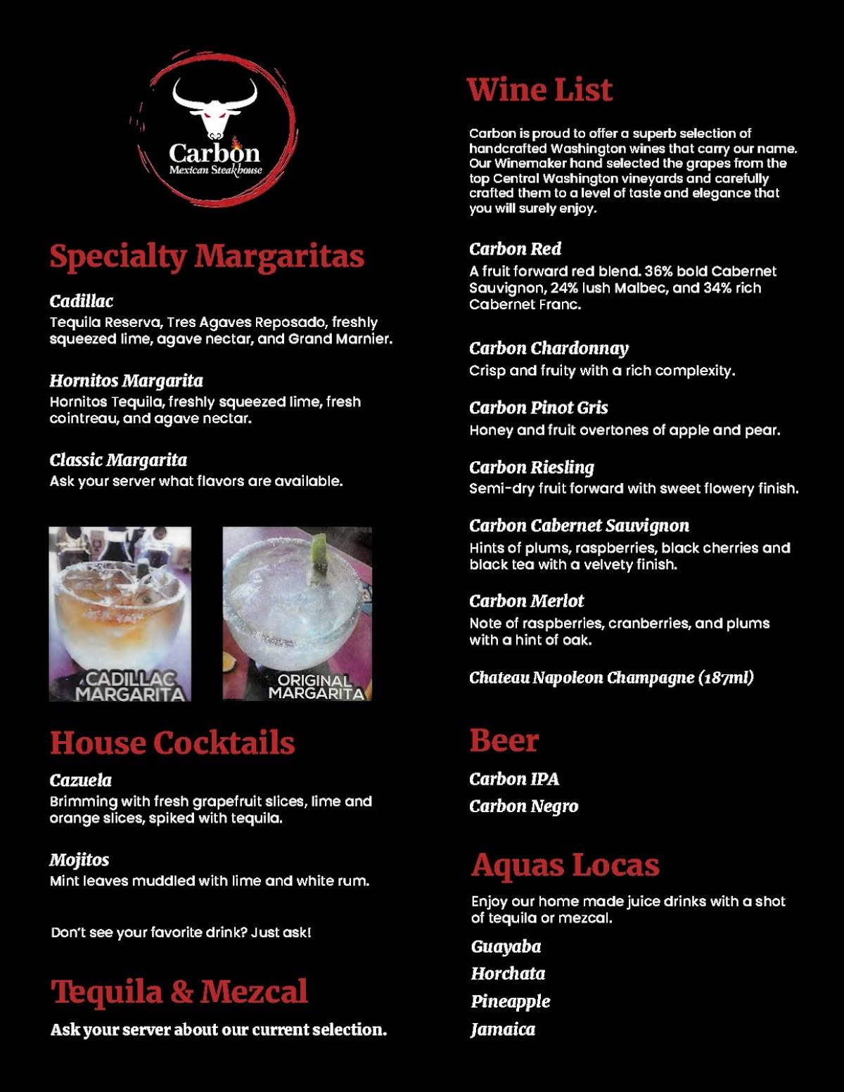 Menu at Carbon Mexican Steakhouse - Port Orchard, Port Orchard