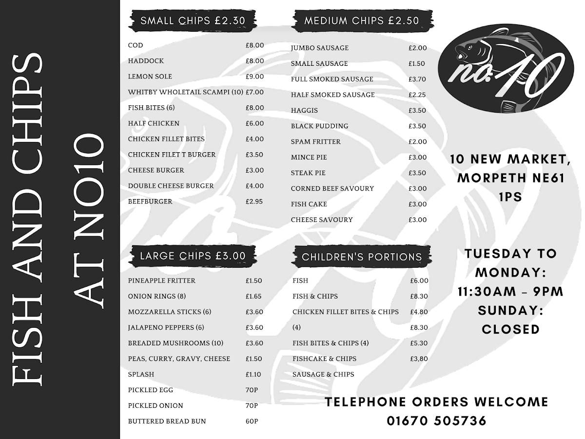 Menu at Fish and Chips at N⁰10 cafe, Morpeth