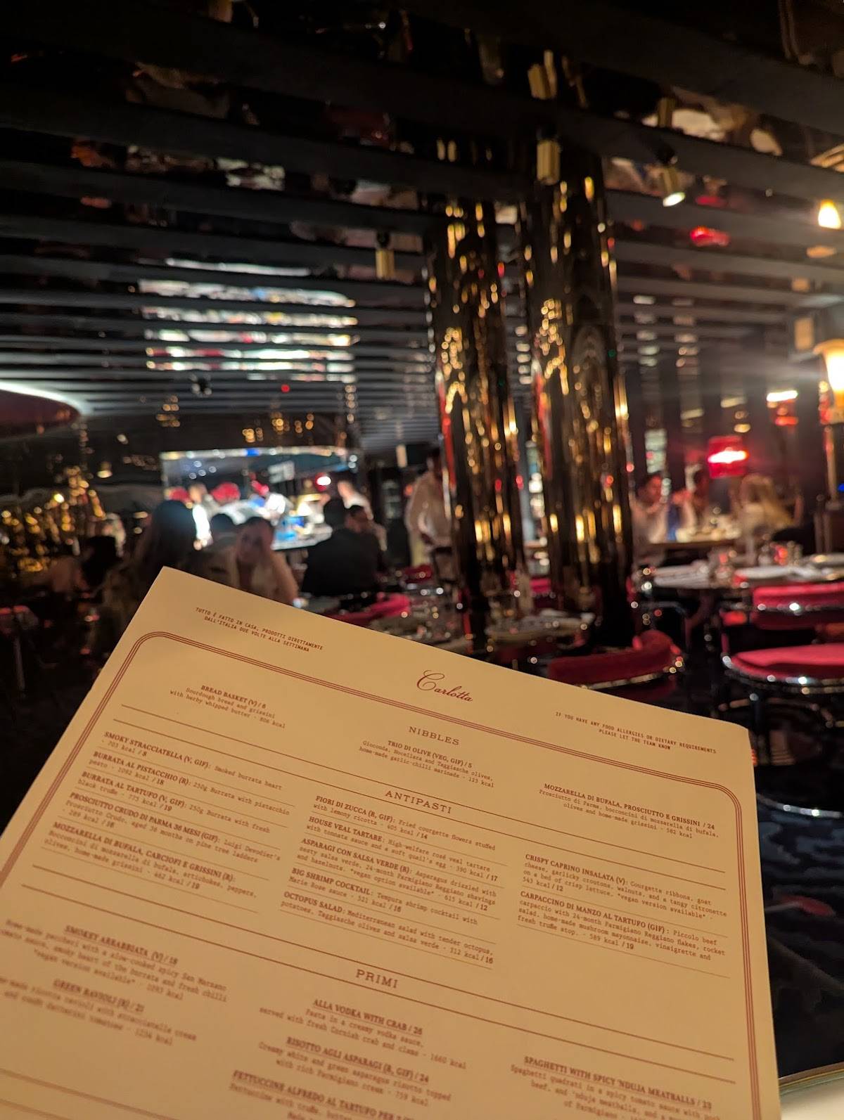 Menu at Carlotta restaurant, London