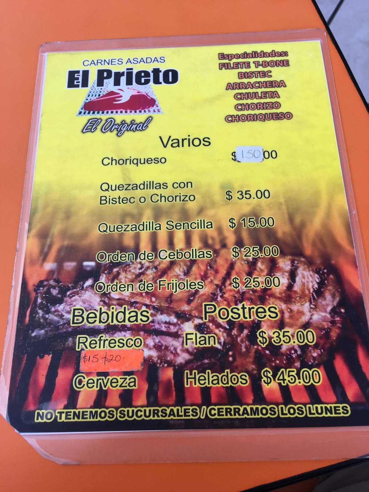 Carta del restaurante Carnes Asadas El Prieto el original, Irapuato, Av ...