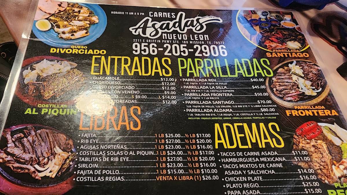 Menu at Carnes Asadas Nuevo Leon pub & bar, Mission