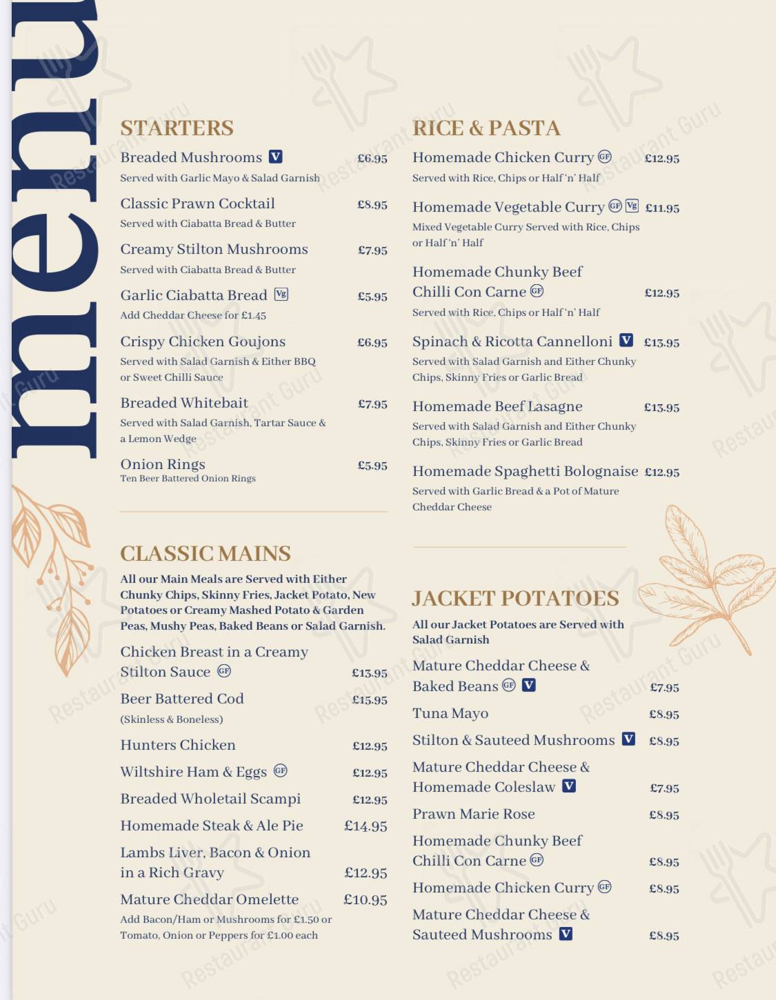 Menu at Carpenters Arms pub & bar, Swindon, Old Vicarage Lane