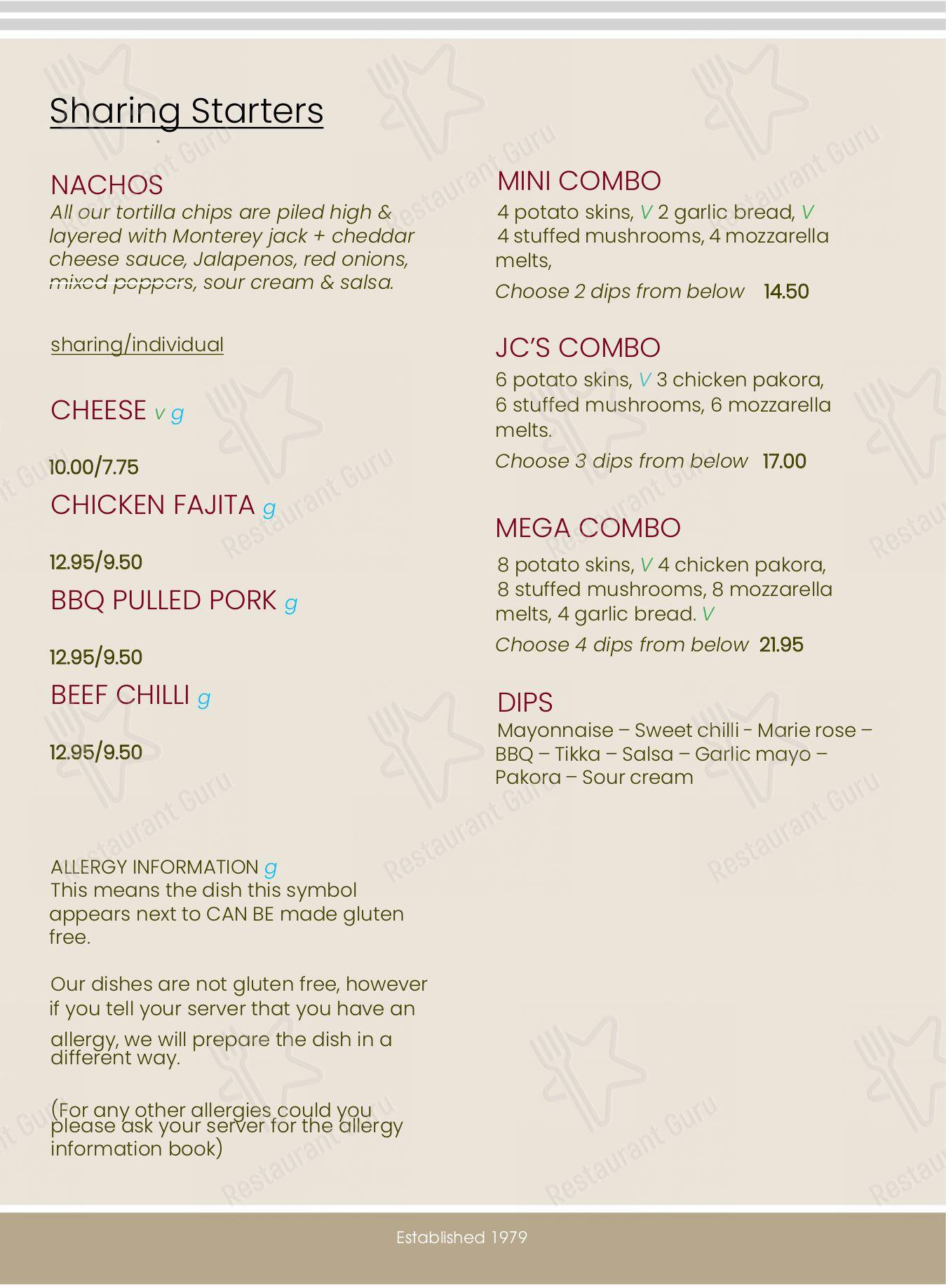 Menu at Carrigan's Hamilton restaurant, Hamilton
