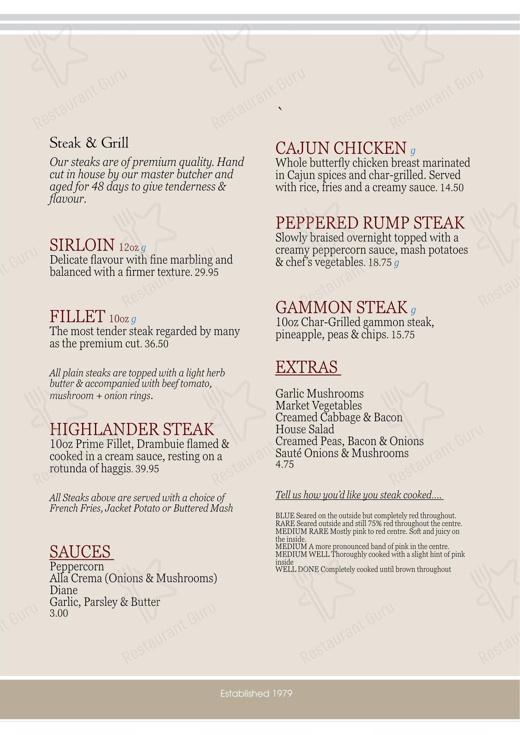 Menu at Carrigan's Hamilton restaurant, Hamilton