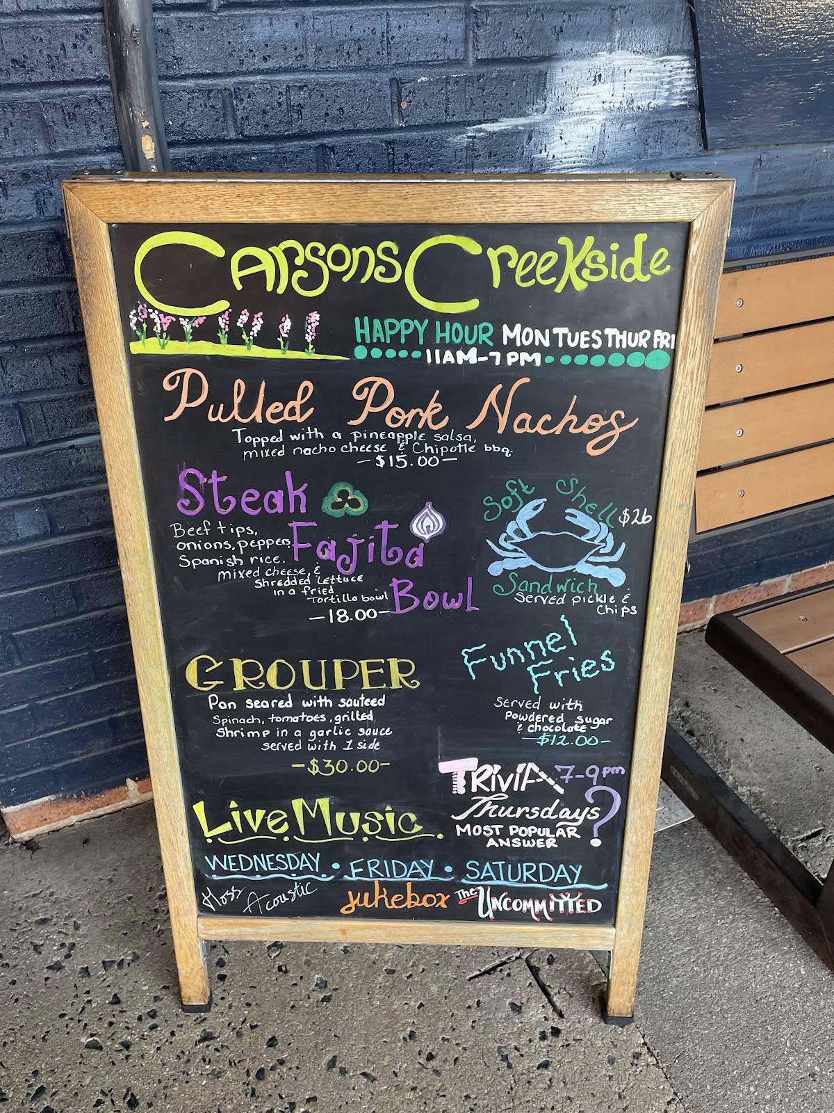 Menu at Carson's Creekside Restaurant, Middle River
