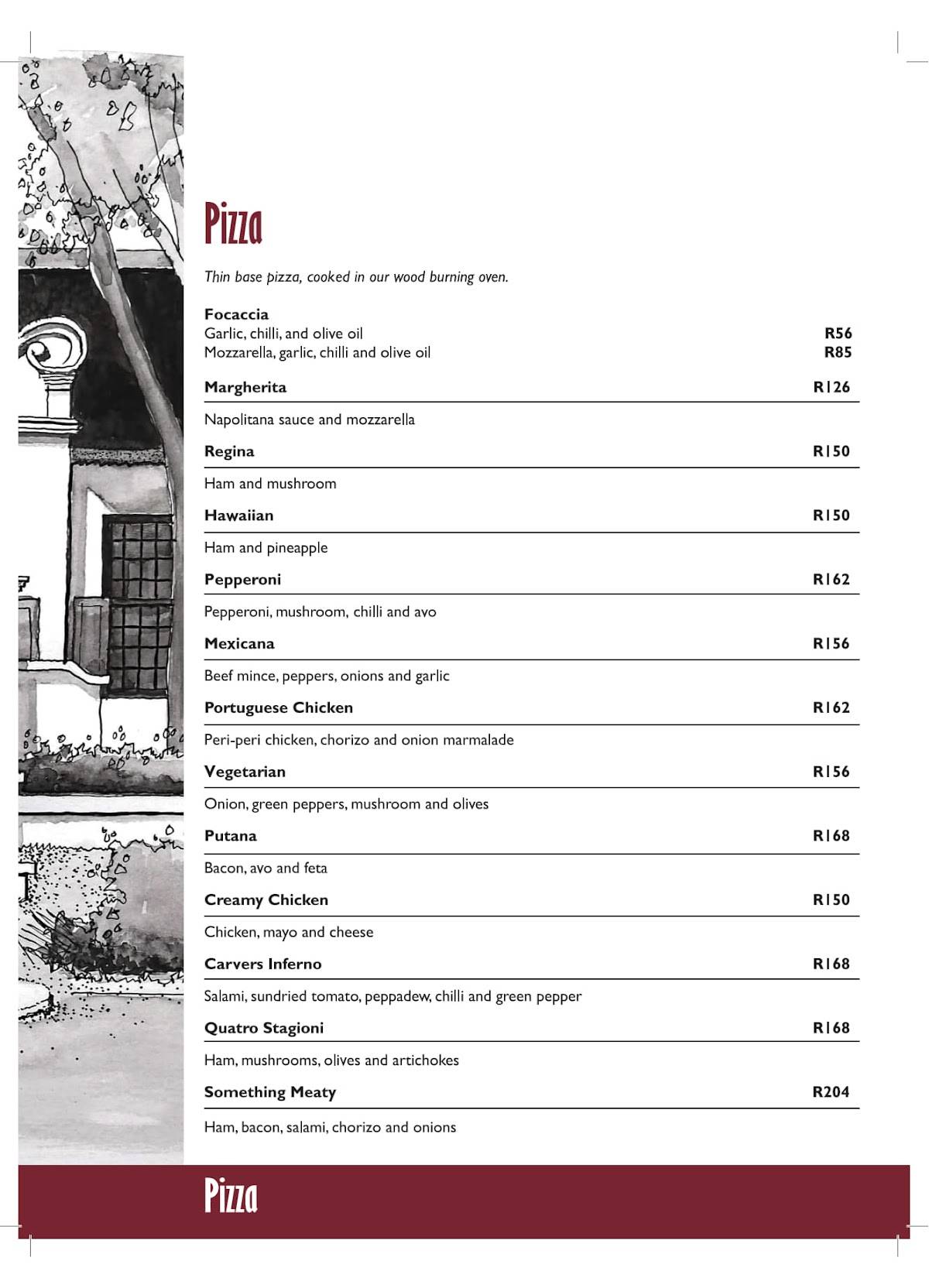 Carta de Carvers Restaurant and Tulbach Pub, Randburg