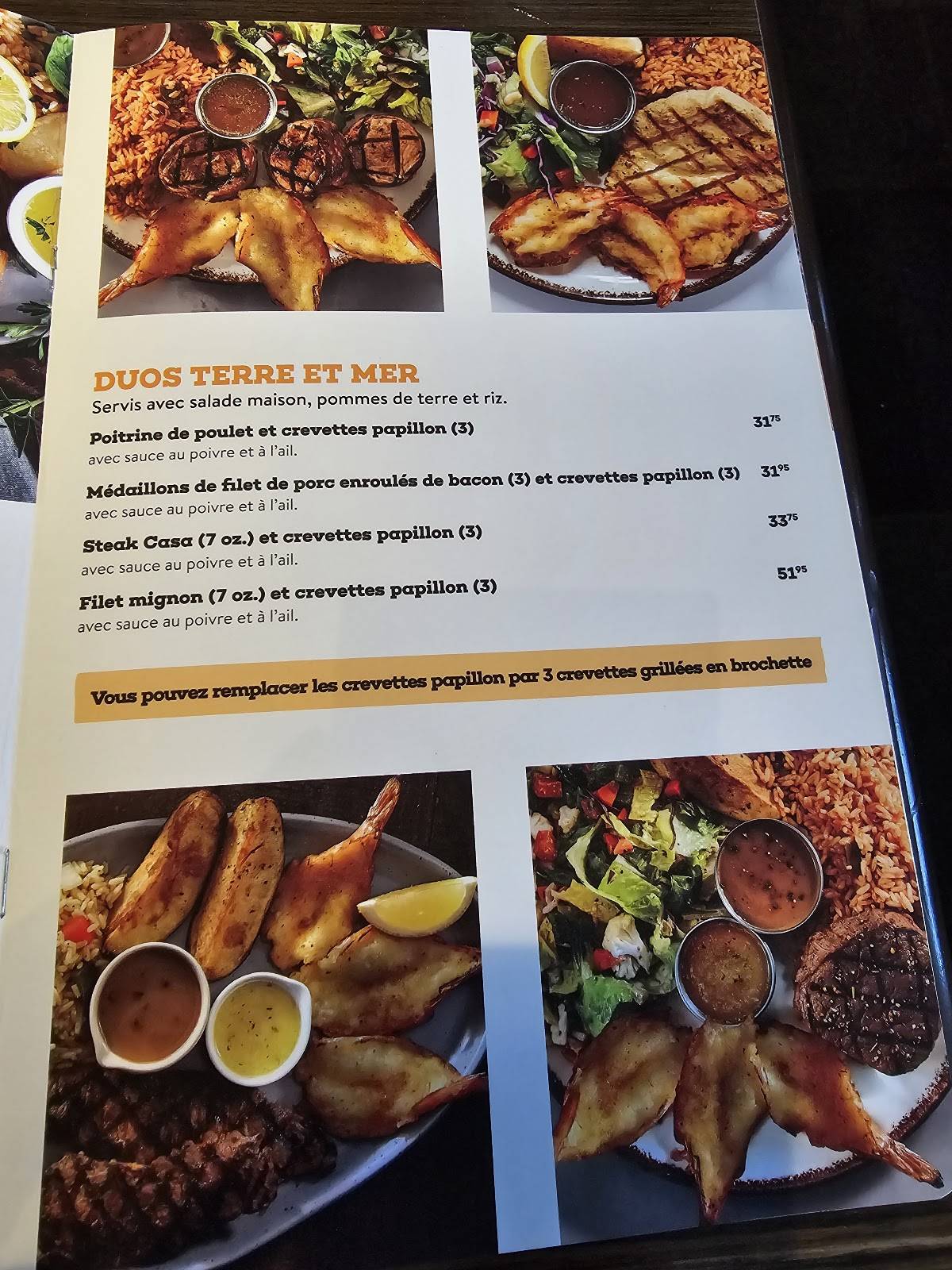 Menu au Casa Grecque restaurant, Saint-Eustache