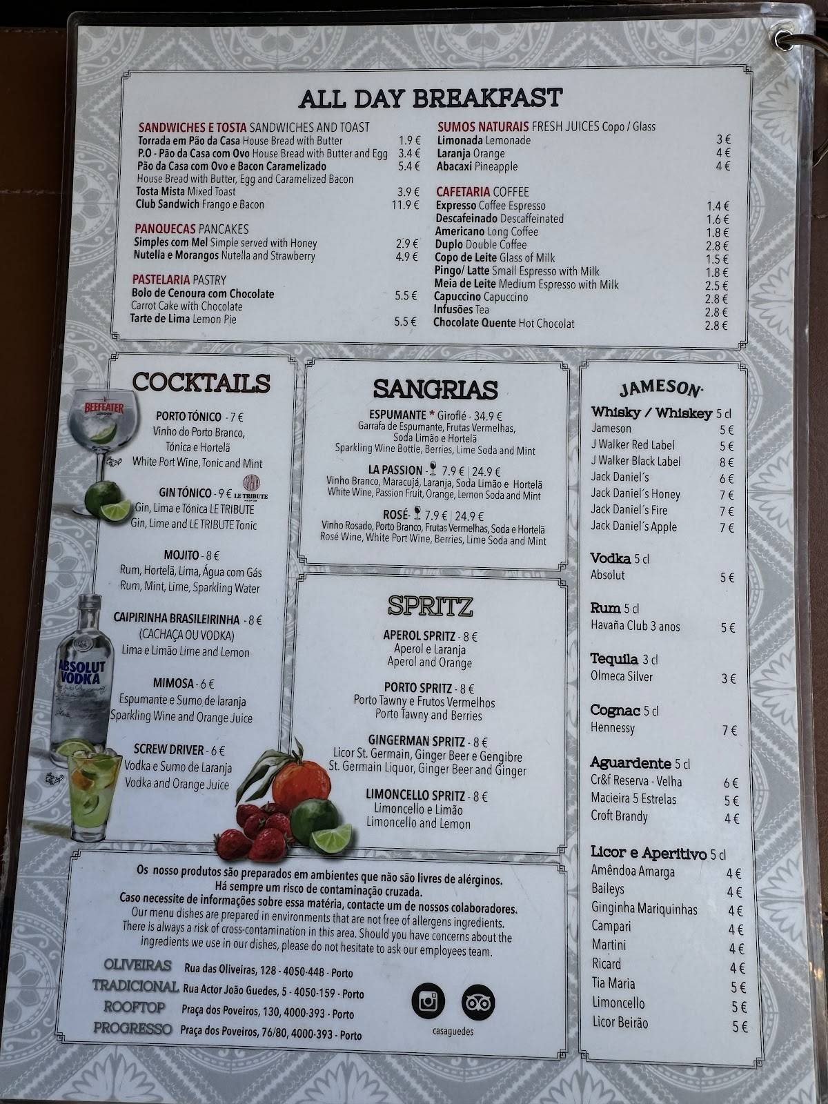 Menu at Casa Guedes Tradicional restaurant, Porto