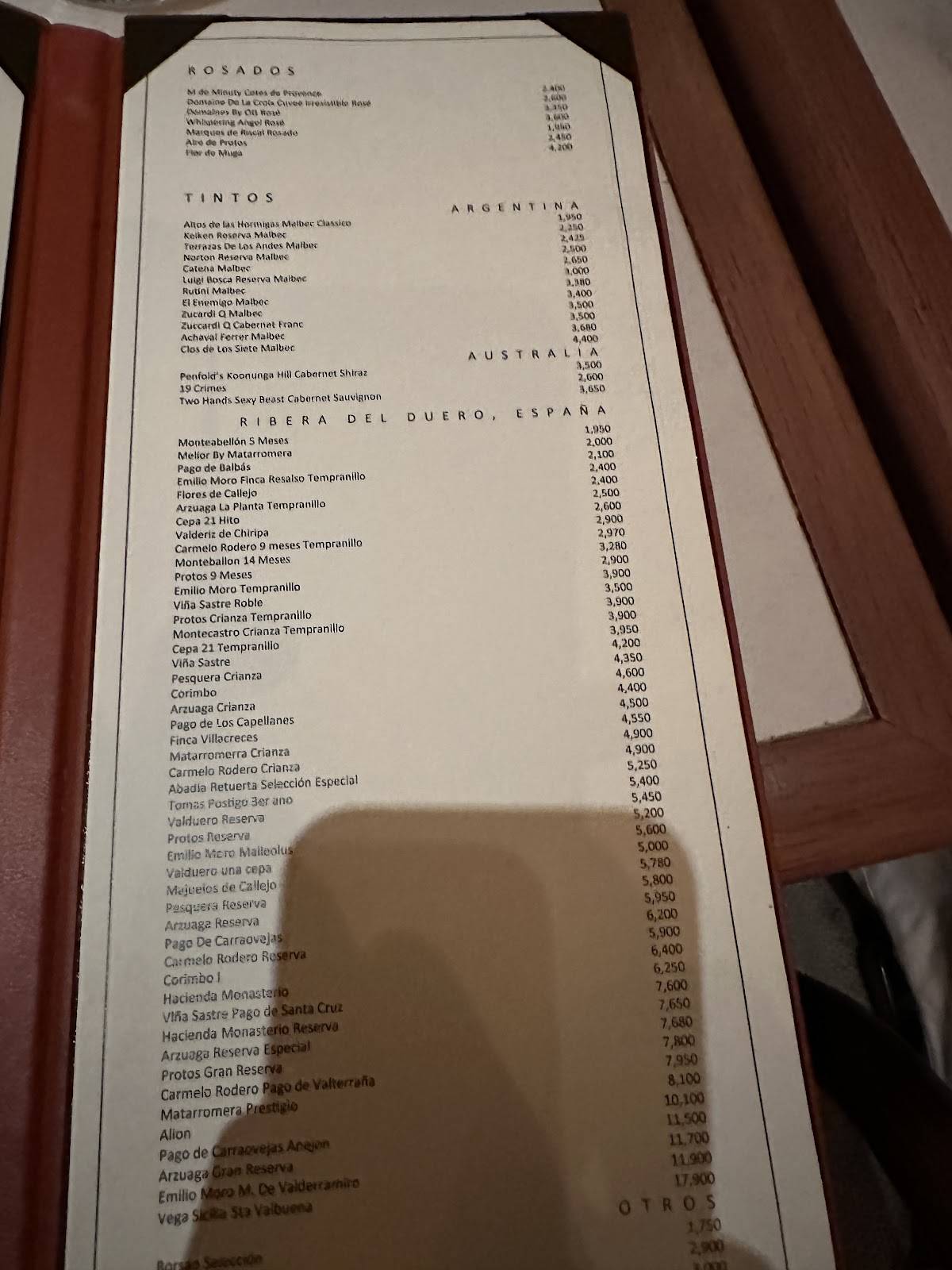 Menu at Casa Luca restaurant, Santo Domingo