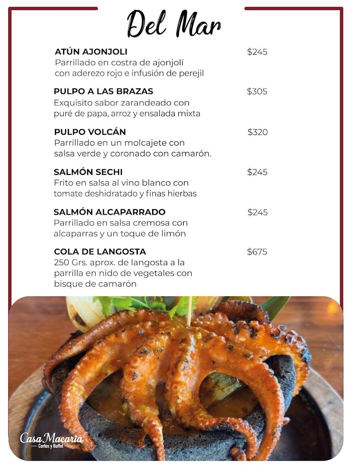Carta del pub y bar Casa Macaria Cruz del sur, Guadalajara, Av Cruz del ...