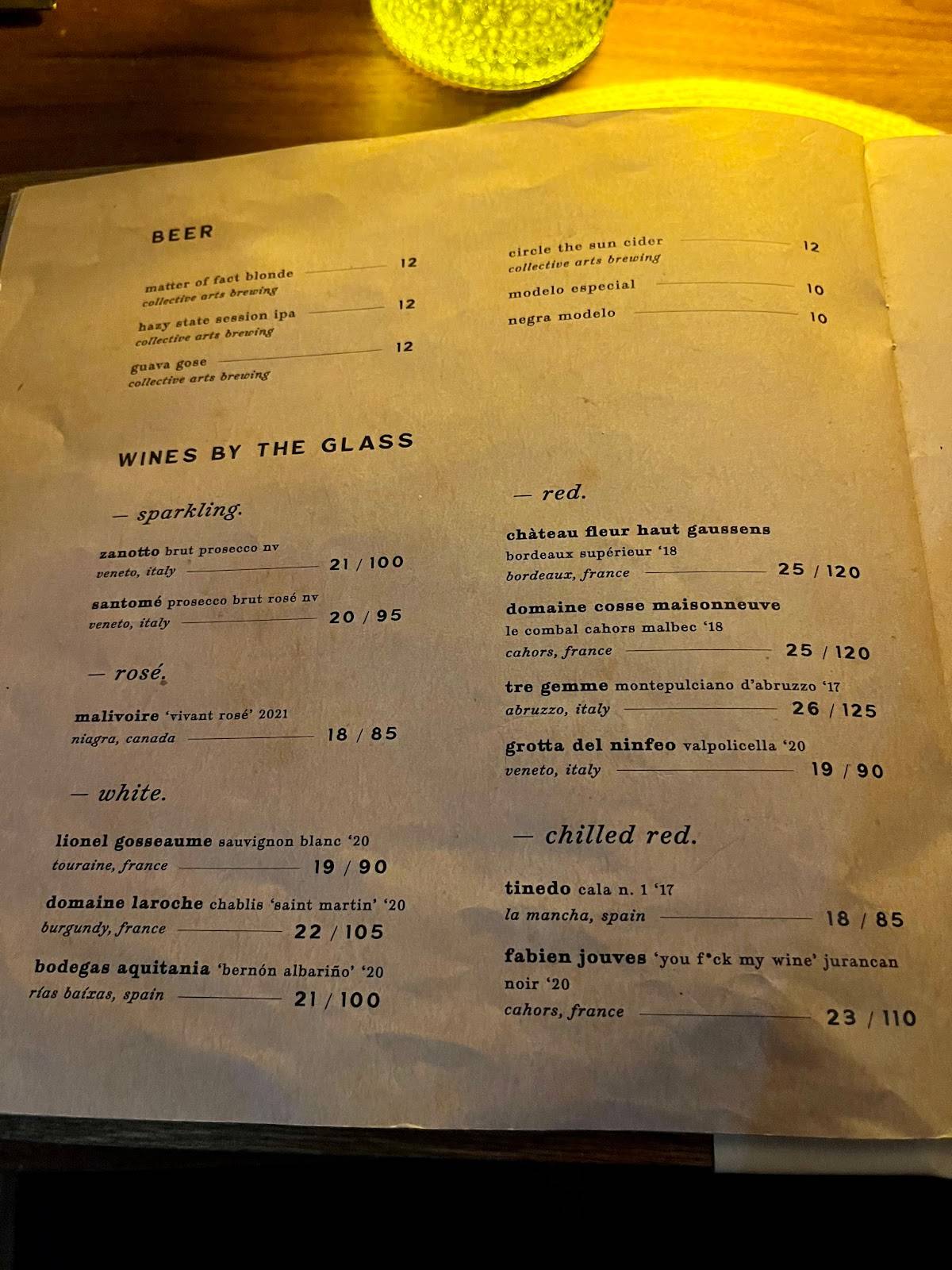 Carta del pub y bar Casa Madera, Toronto